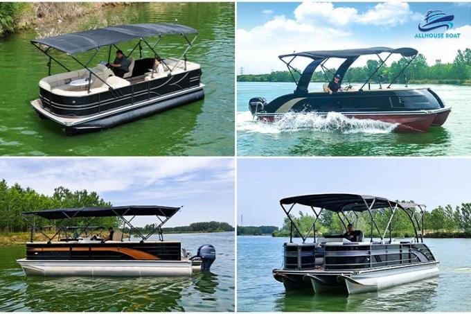 7.6m Single Layer Pontoon Boat with 150HP & Bimini Top