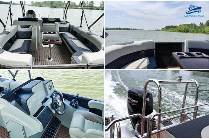 7.6m Single Layer Pontoon Boat with 150HP & Bimini Top