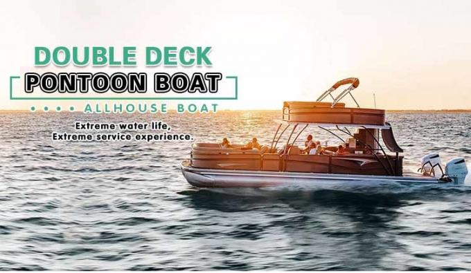 27FT Double Deck Pontoon Boat with Slide & BBQ Grill | Luxury Black Two ...