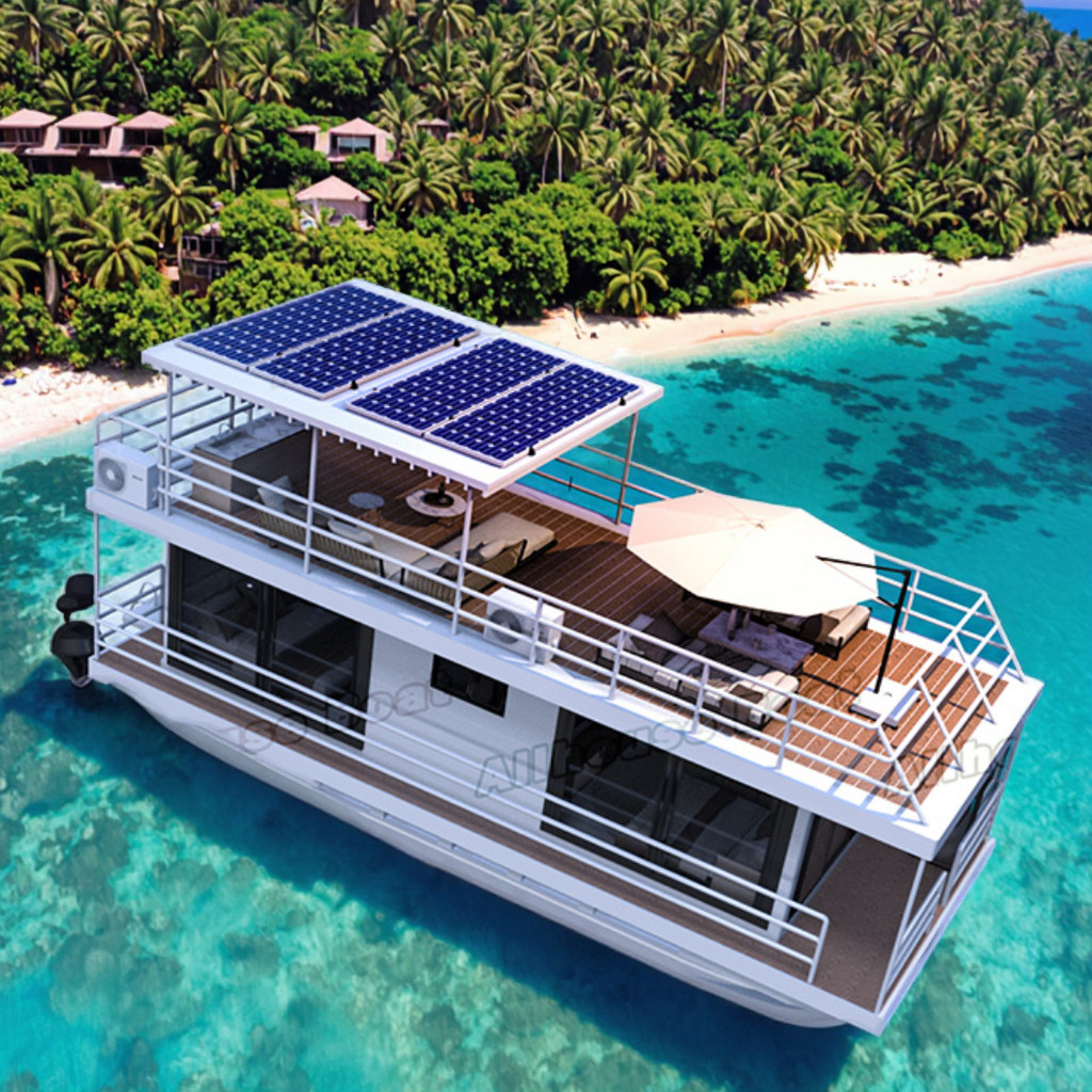 Customized Aluminum Floating Boat Hotel Pontoon Style Houseboat High ...