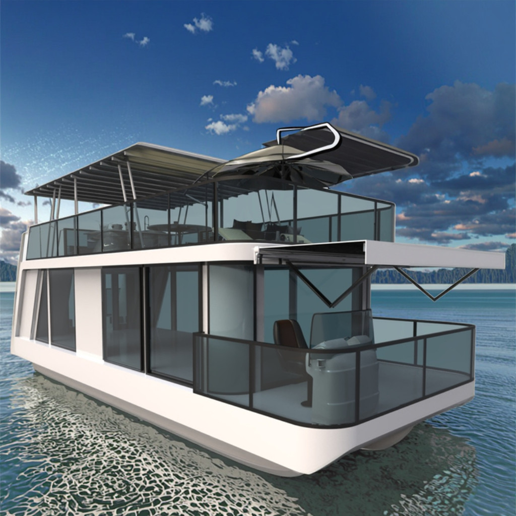 Double Deck Aluminum House Boat Custom Size Pontoon Style Party Houseboat