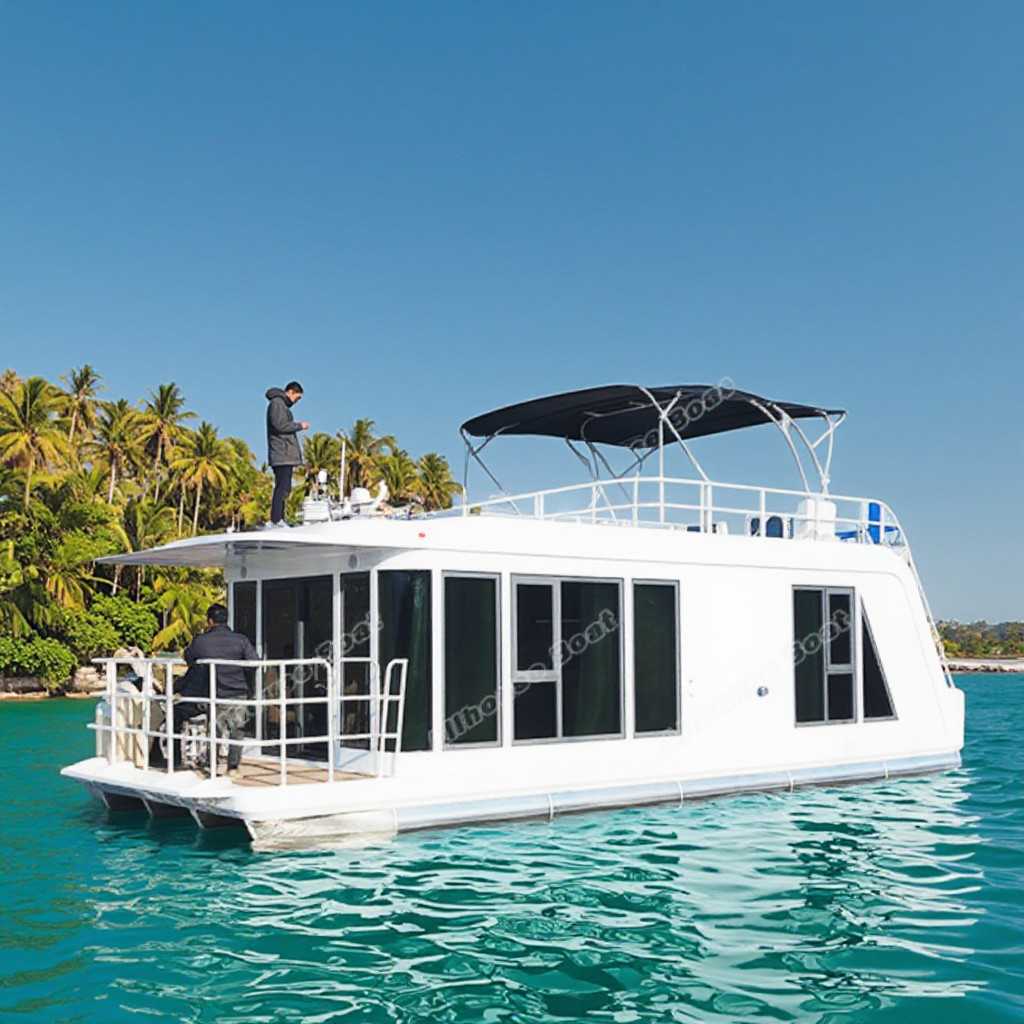 11.5m Length Floating Boat Hotel Aluminum Boathouse For 16 Passenger