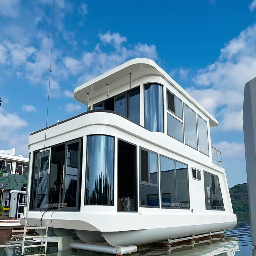 Small 2 Deck Aluminum House Boat Custom luxury Pontoon Houseboat 25 People