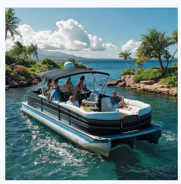 7.6m Single Layer Pontoon Boat with 150HP & Bimini Top