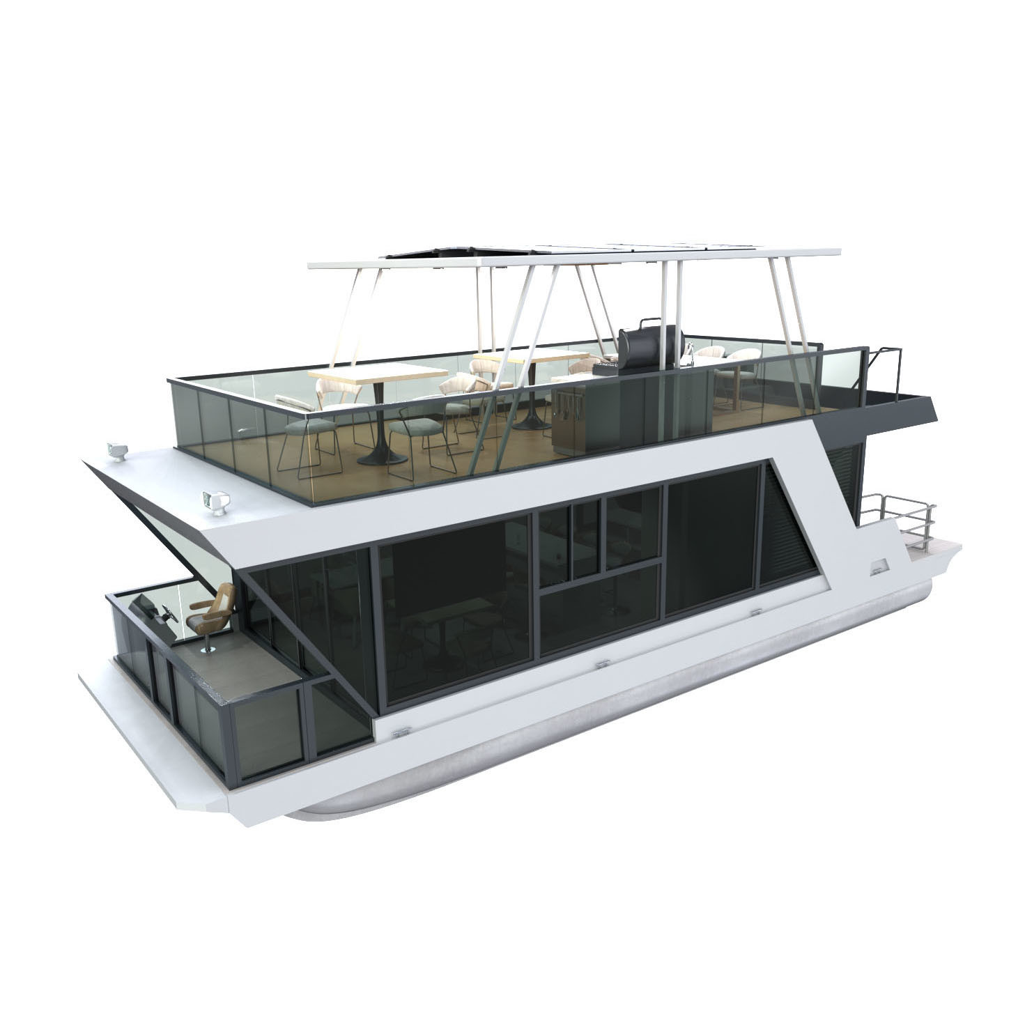 Luxury Yacht Aluminium Houseboat 30 People Floating Restaurant Boat