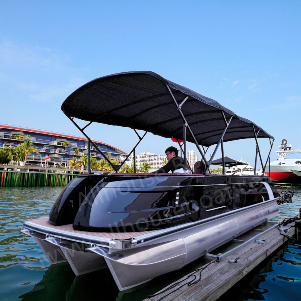 Customizable 25ft Fiberglass Pontoon Boat 12-15 People With Swim Ladder ...