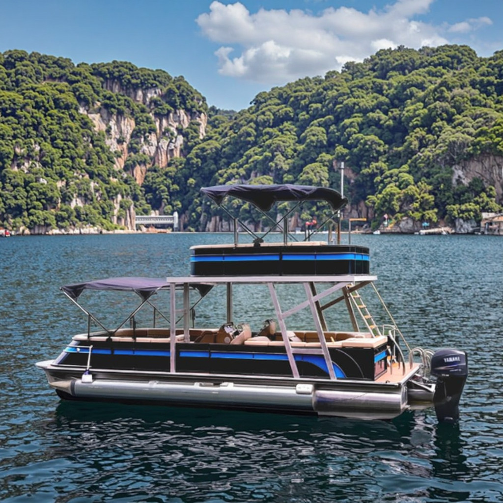 25-30FT Aluminum Double Decker Pontoon Boat For 12 People Recreational