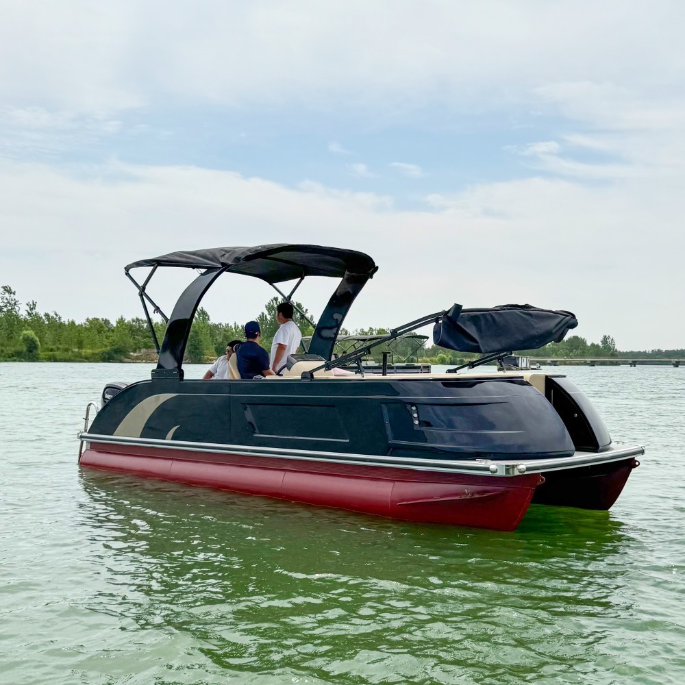 23FT Hybrid Pontoon Boat Sleek Fiberglass Bow & Durable Aluminum Body ...