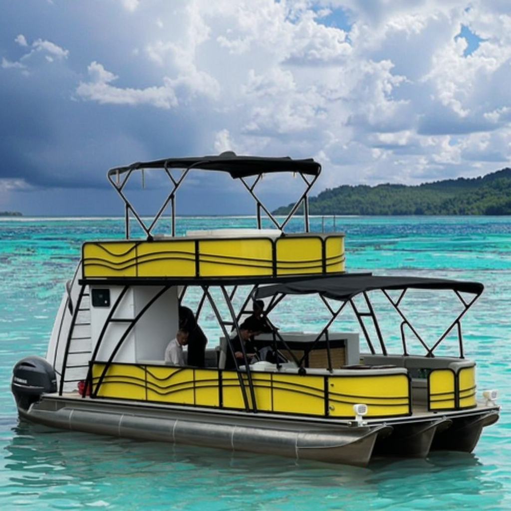 30FT Double Decker Pontoon Boat with Restroom, Shower Slide Bar & LED ...
