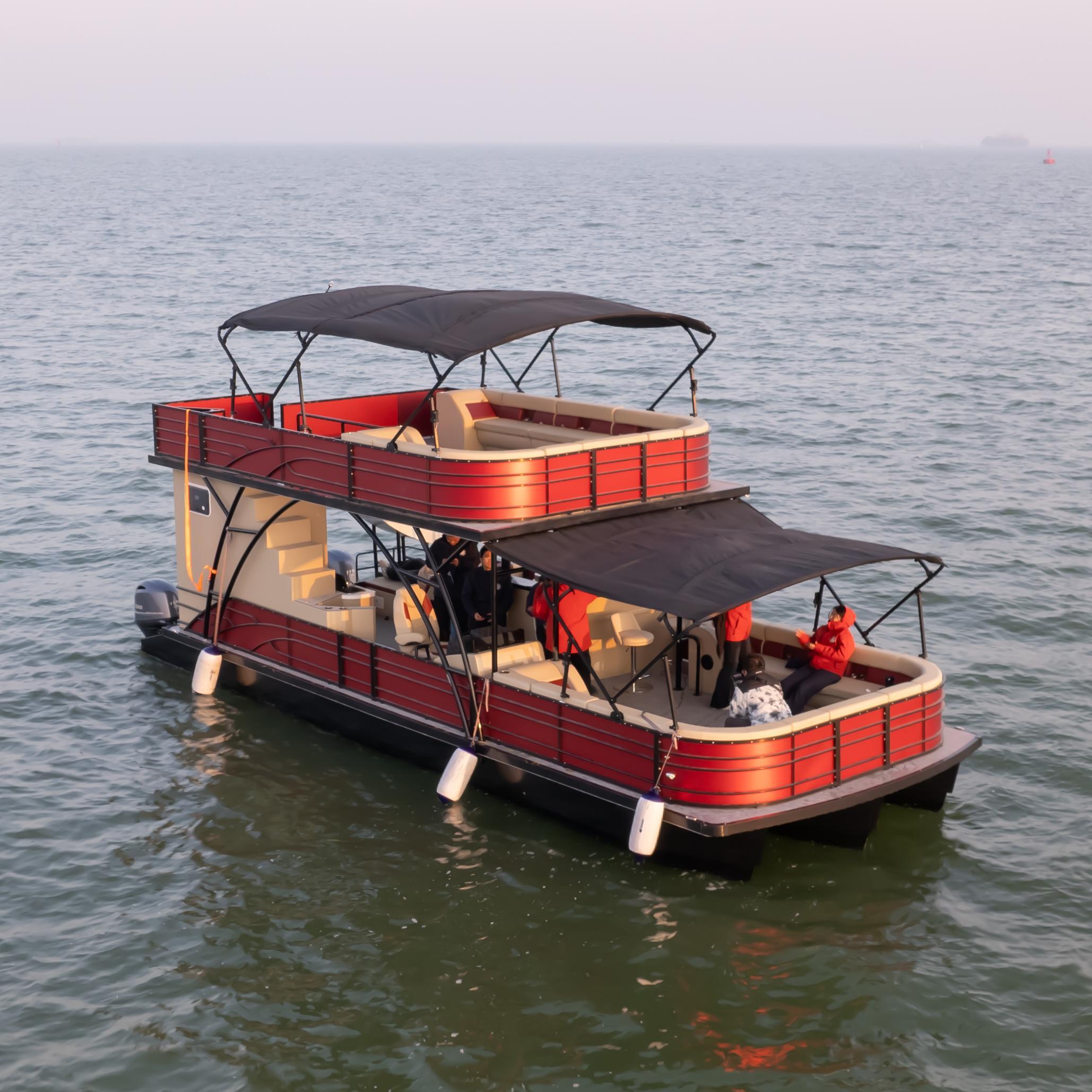 Double Decker Pontoon Boat with Bimini Top & Colors